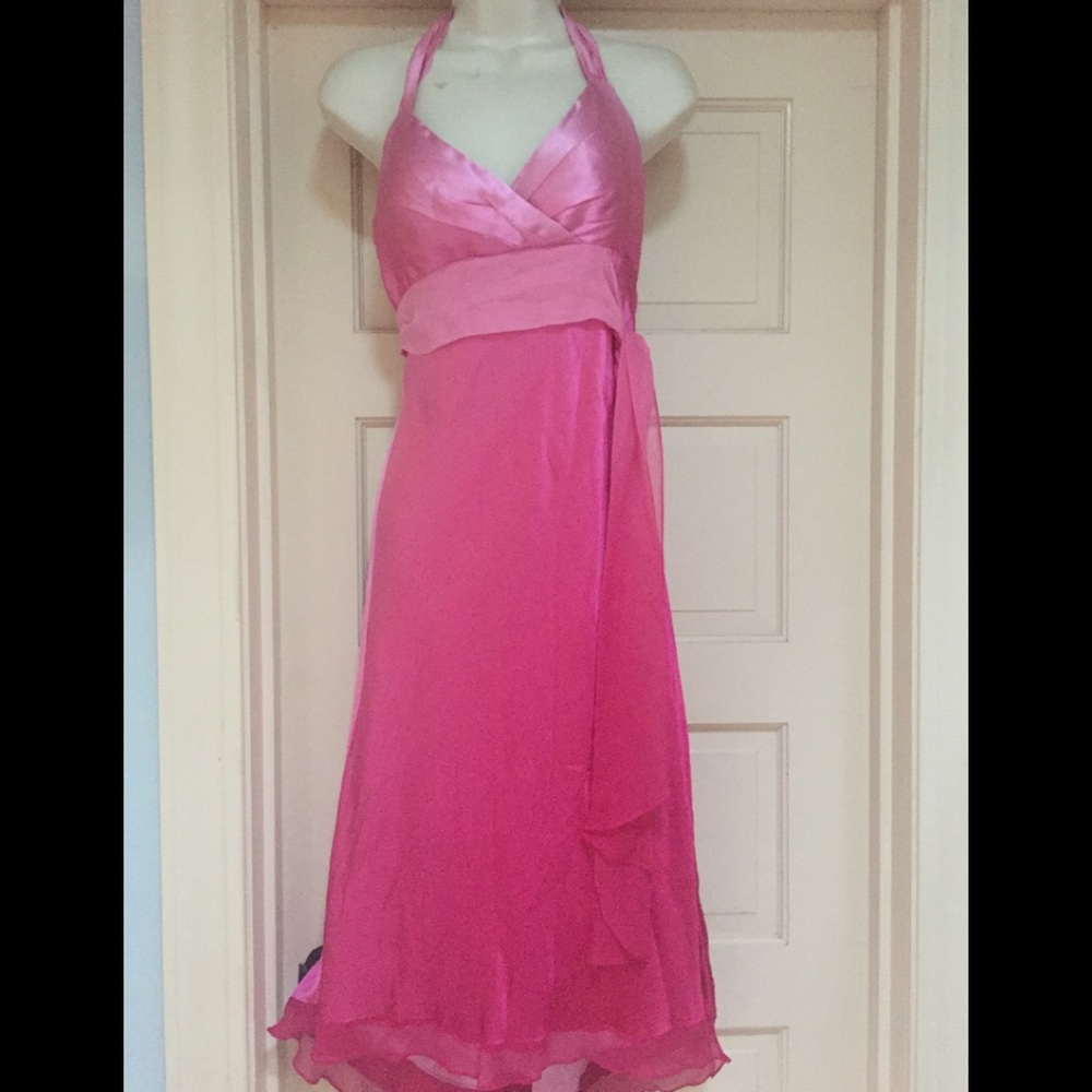 Cache Hot Pink Shaded Dress Satin Silk Halter Nice - Gem